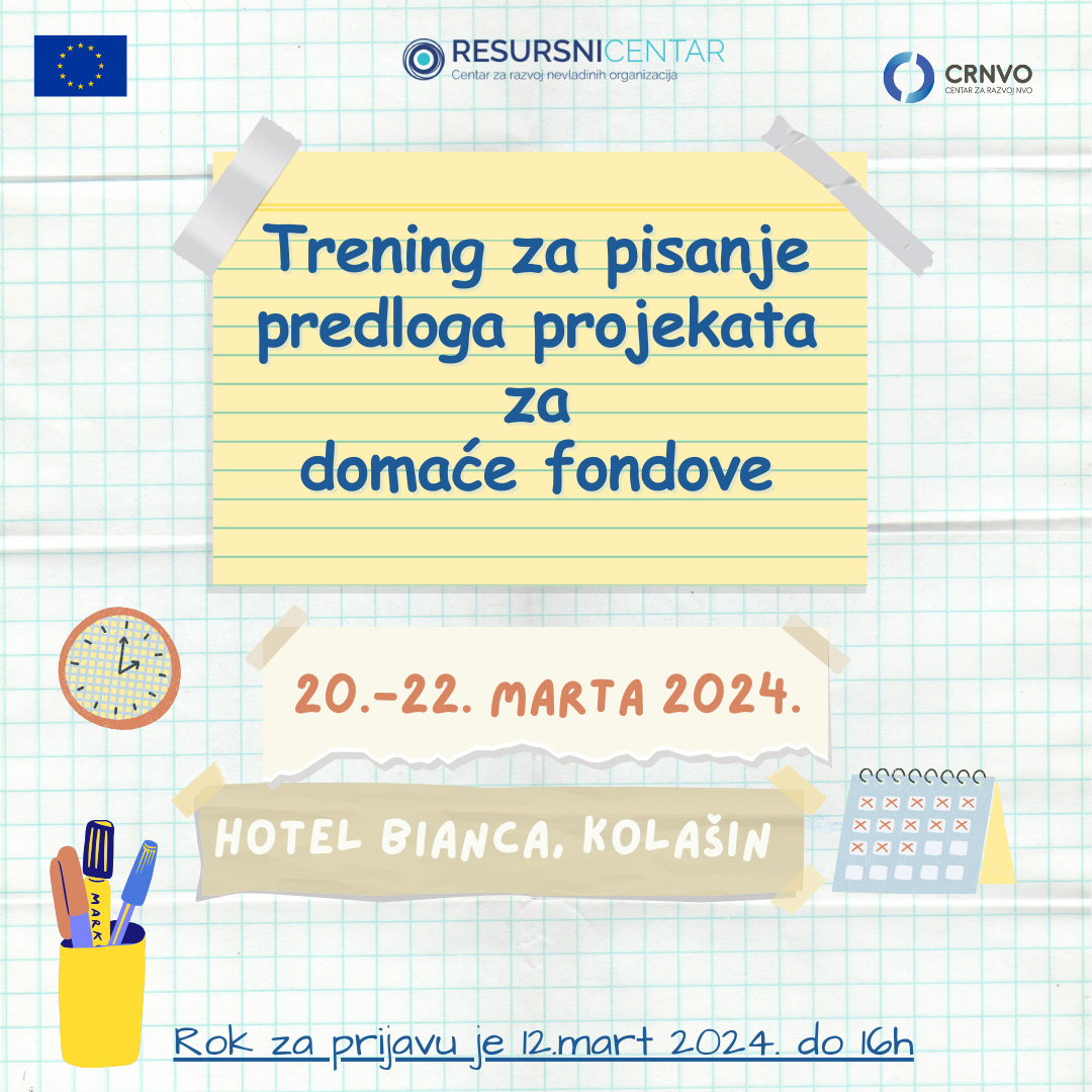 Poziv za obuku"Pisanje projekata za domaće fondove" | Resursni Centar