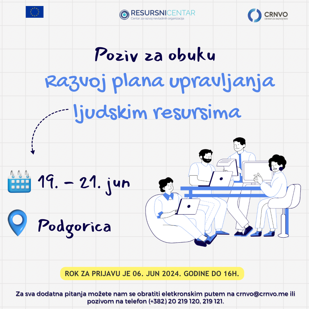 Poziv za obuku na temu "Razvoj plana upravljanja ljudskim resursima" | Resursni Centar